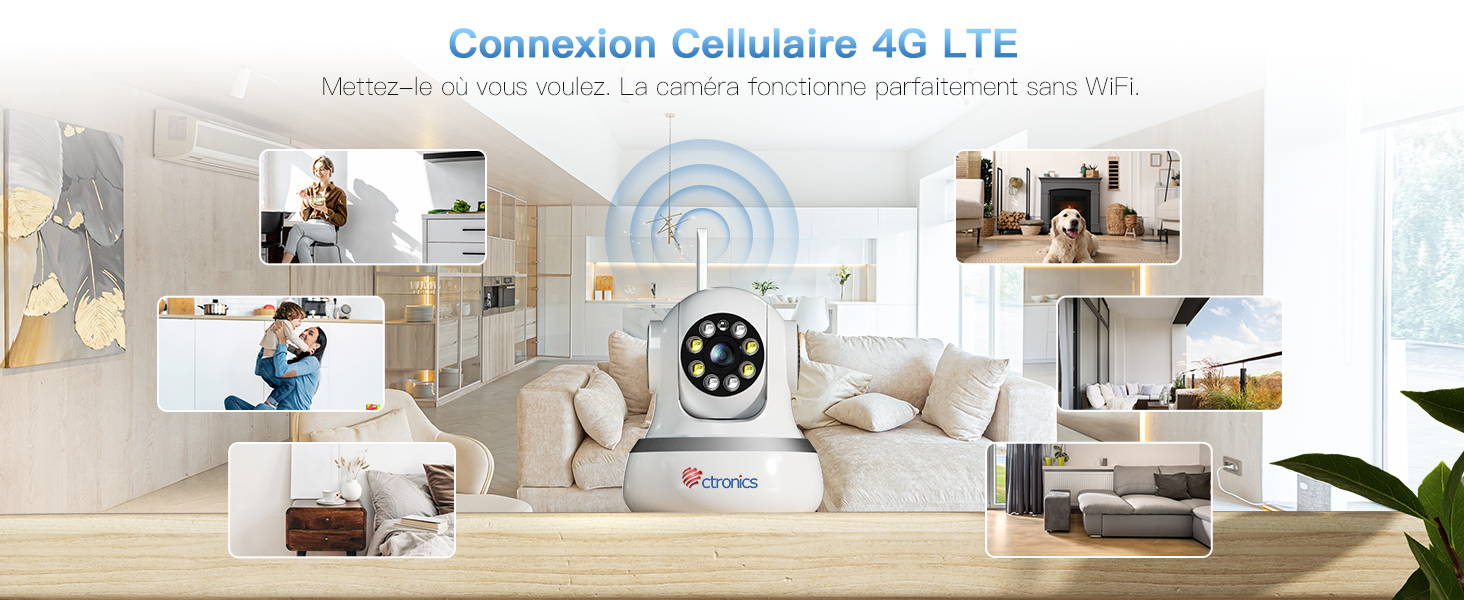 3G/4G LTE Caméra Surveillance Intérieur avec Carte SIM Détection Humai